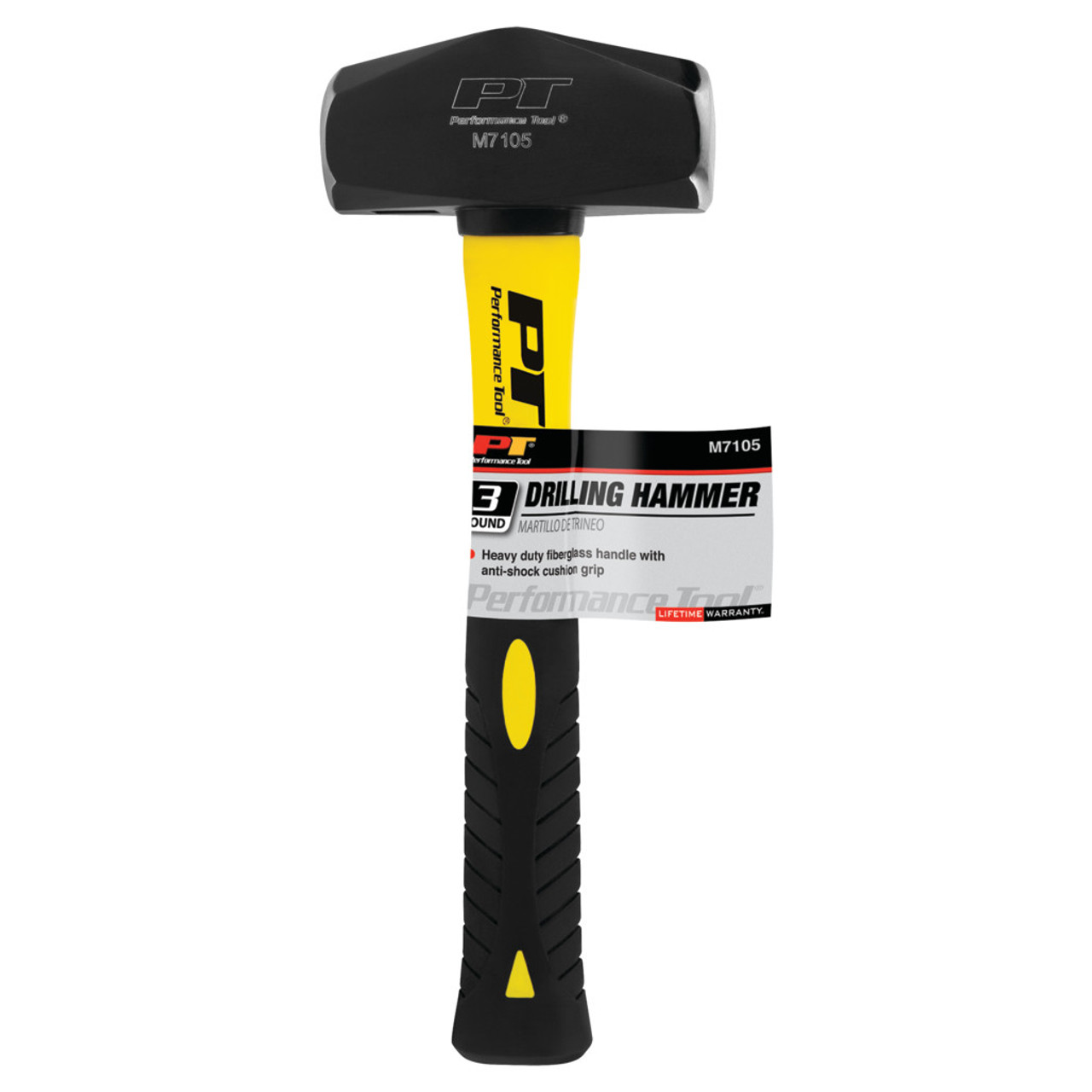 Performance Tool Heavy Duty 3 lb. Fiberglass Handle Drilling Hammer ...